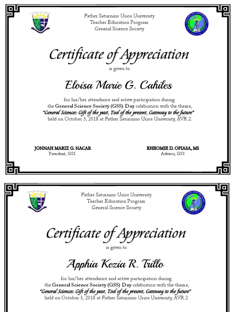 Gss Cert Appreciation Students | PDF