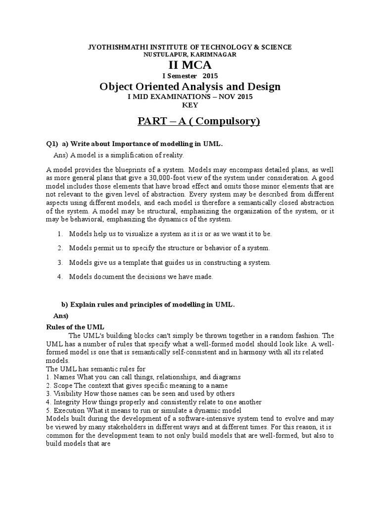 Ii Mca: Object Oriented Analysis and Design PART - A (Compulsory) | PDF | Class (Computer ...