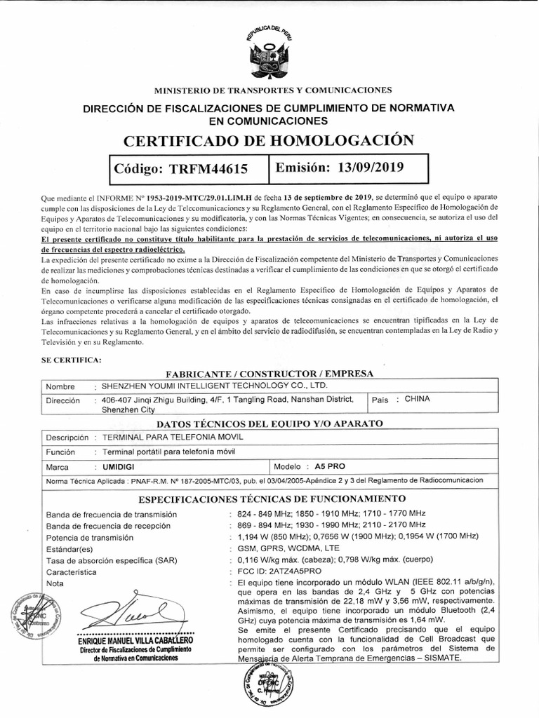 Certificado de Homologación | PDF