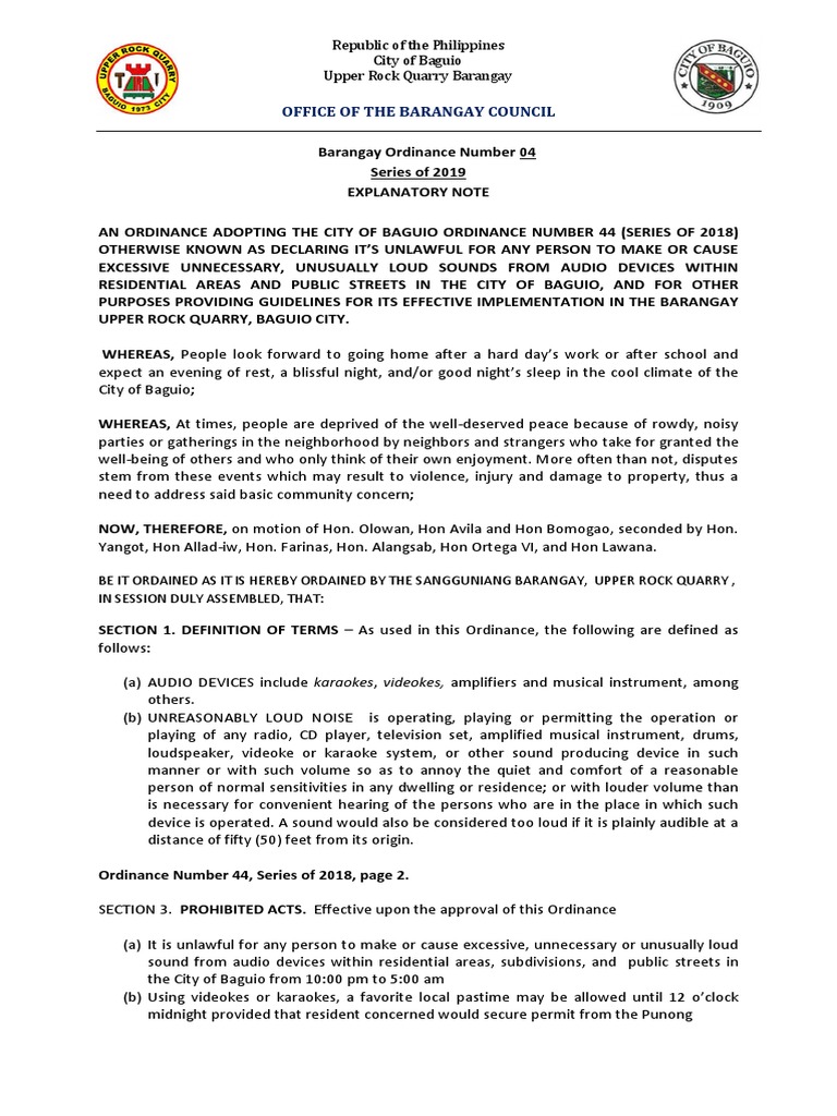 2019 Barangay Ordinance - 04 Silent Night | PDF | Local Ordinance | Sound