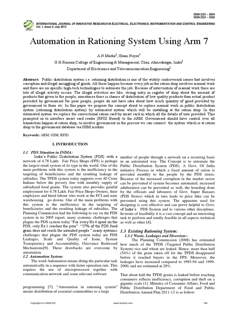 Automation in Rationing System Using Arm 7-2 | PDF | Business