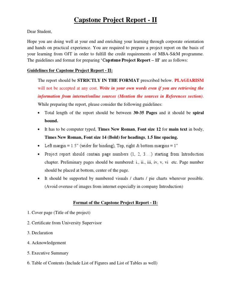 Format - Capstone Project Report-II | PDF | Master Of Business ...