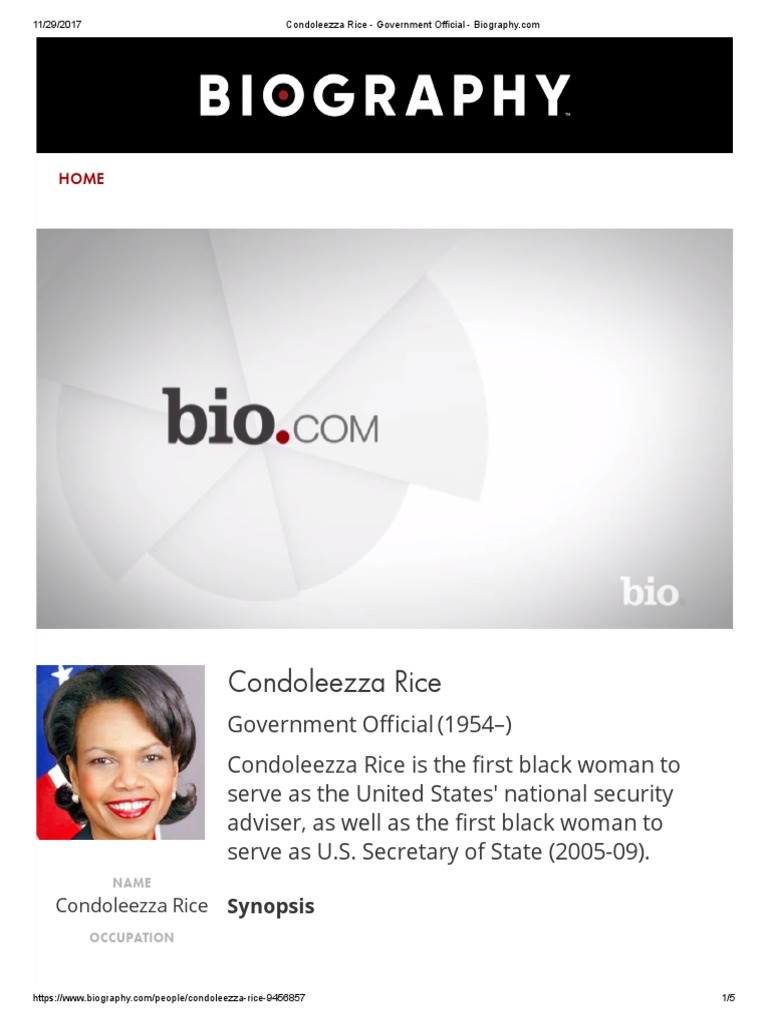 Condolezza Rice Biography | PDF | Condoleezza Rice | Foreign Policy Of ...