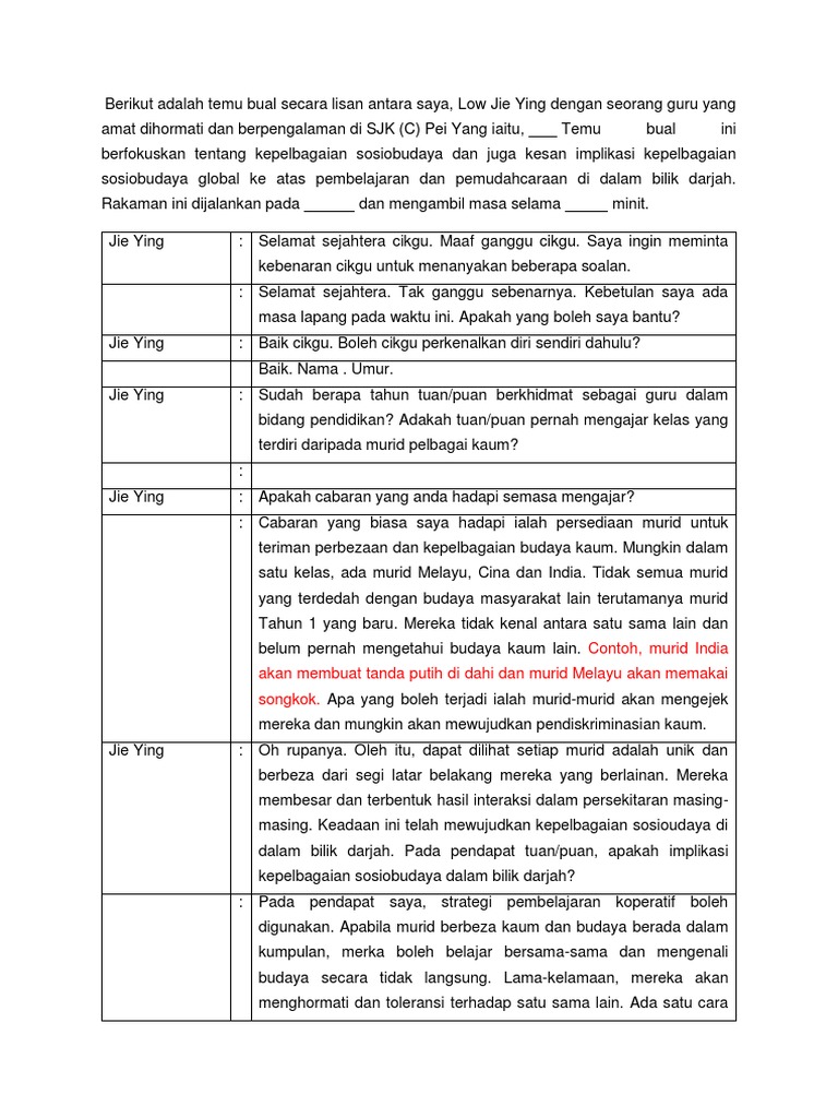 EDUP3073 - Laporan Temu Bual | PDF
