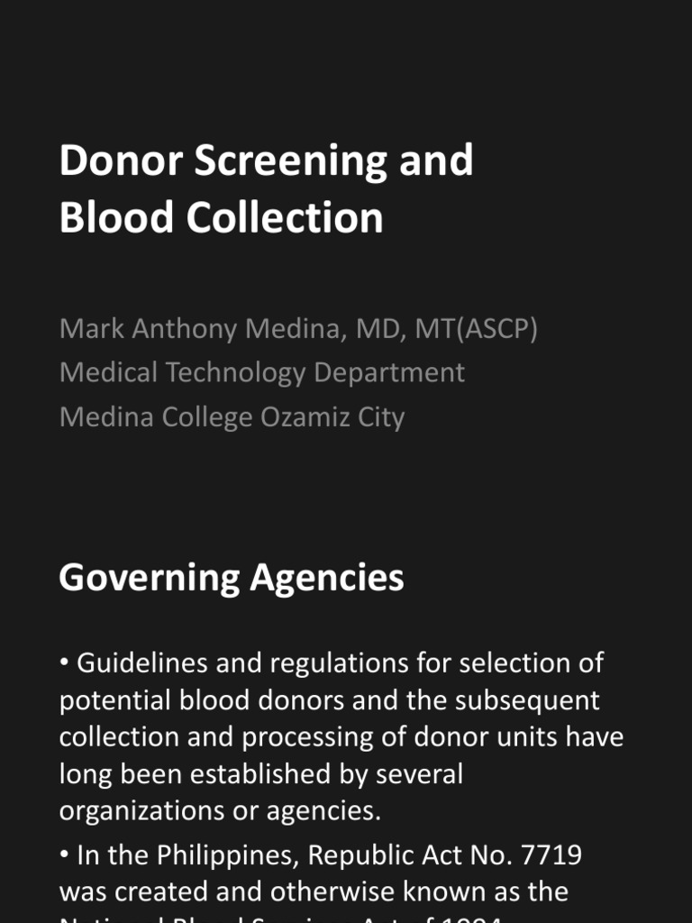 Donor Screening and Blood Collection | PDF | Blood Donation | Blood ...