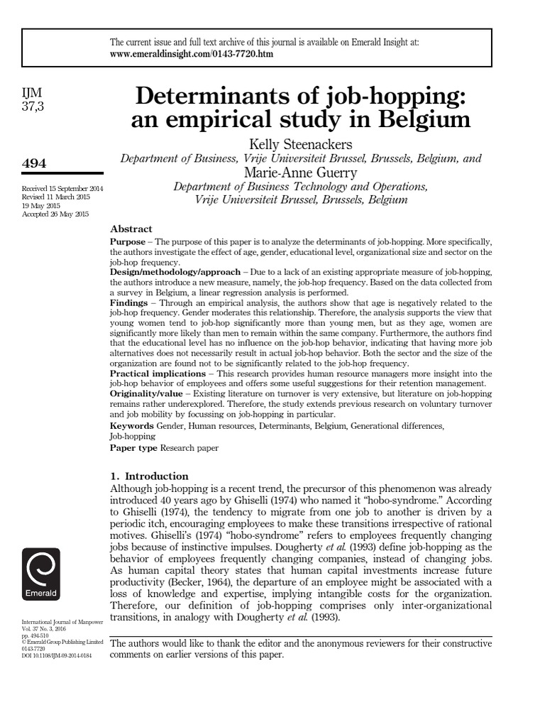 Determinants of Job-Hopping: An Empirical Study in Belgium: Kelly ...