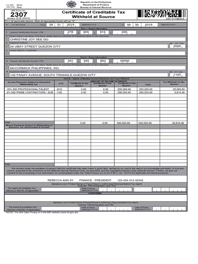 New BIR Form2307 | PDF