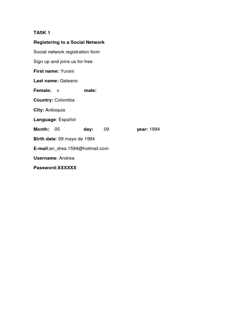 Social Network Registration Form Sign Up and Joins Us For Free | PDF