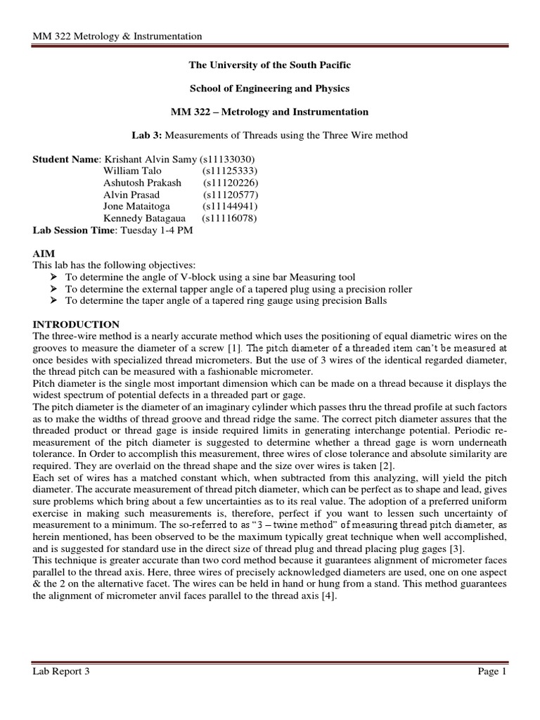 MM 322 Lab 3 | Download Free PDF | Screw | Measurement