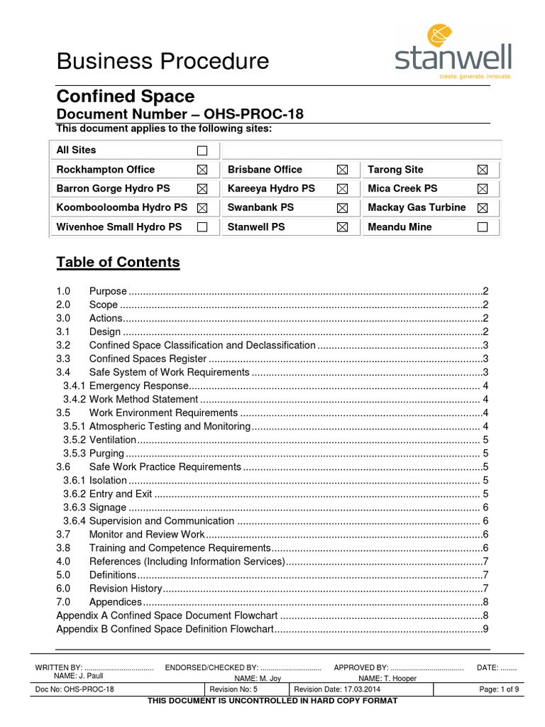 Confined Space Procedure | PDF | Occupational Safety And Health | Risk