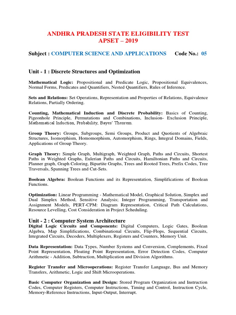 Andhra Pradesh State Eligibility Test APSET - 2019: Computer Science ...