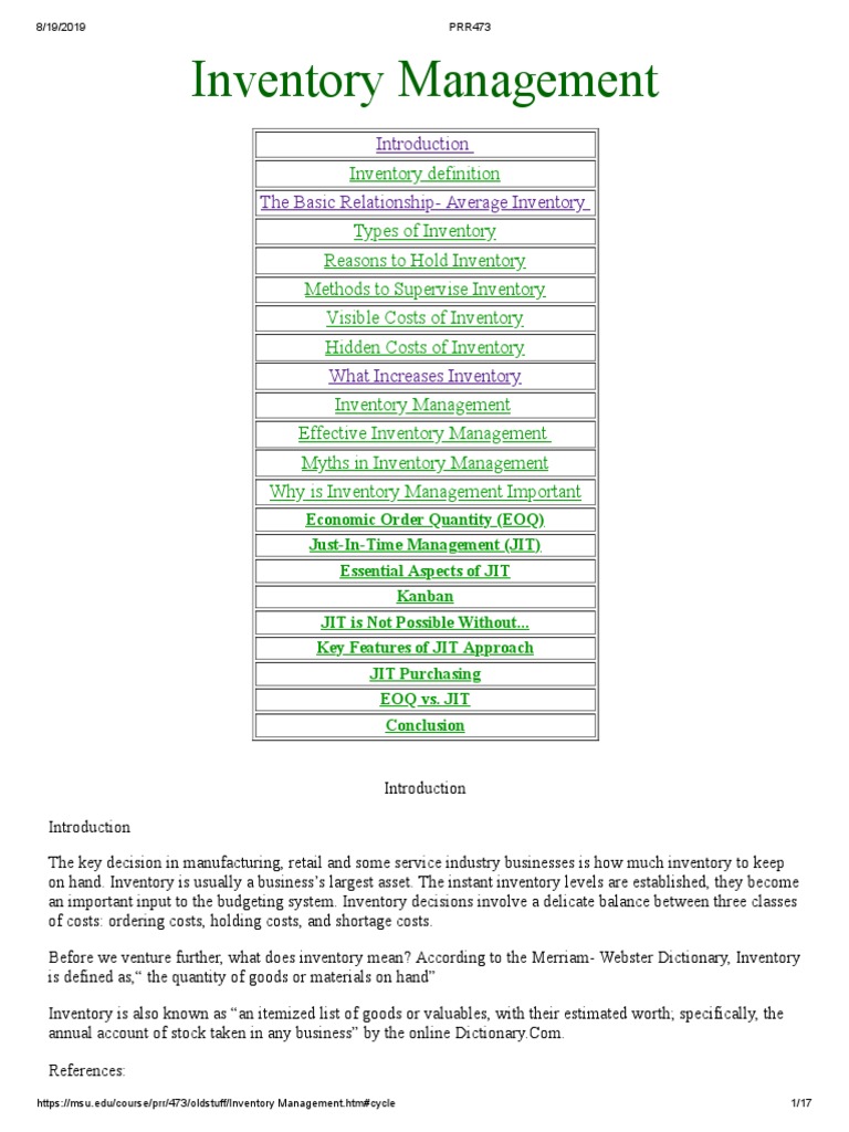 Inventory Management | PDF | Inventory | Net Income