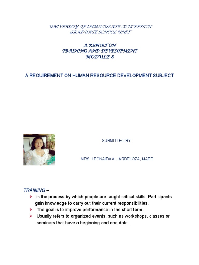 University of Immaculate Conception Graduate School Unit A Report On ...