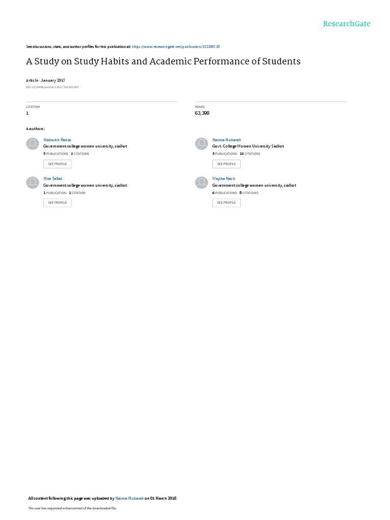 A Study On Study Habits and Academic Performance o | PDF | P Value ...