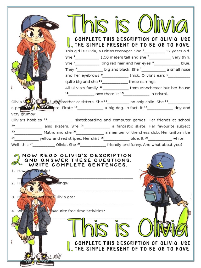 This Is Olivia Be and Have Practice Grammar Drills Information Gap ...