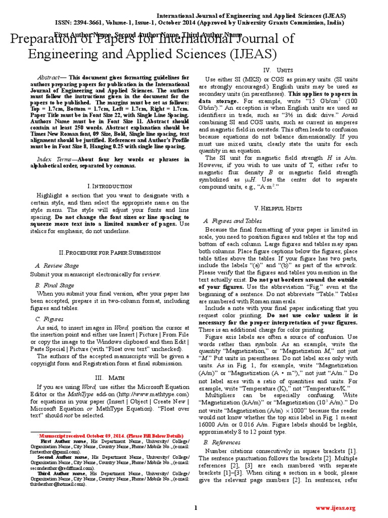 Preparation of Papers For International Journal of Engineering and ...