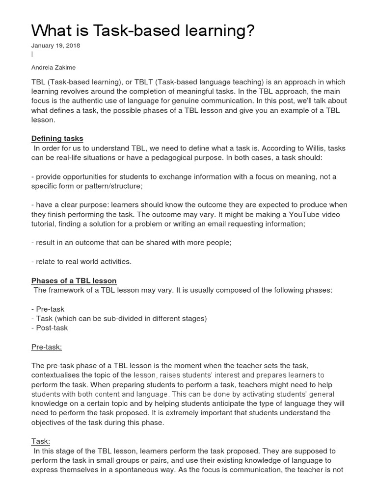 What Is Task Base Learning | PDF | Human Communication | Learning