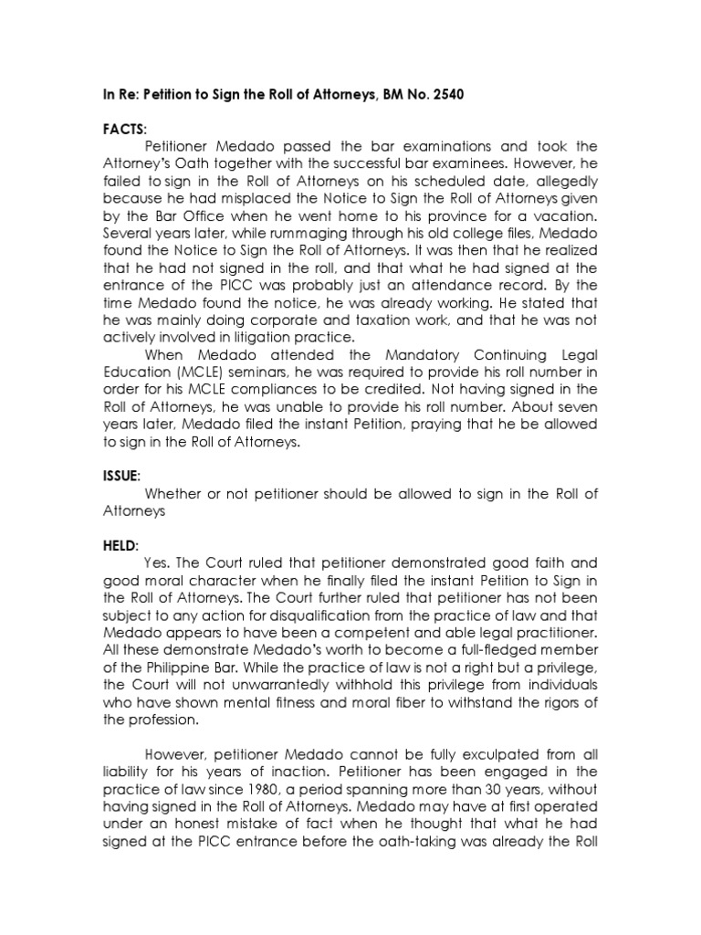 In Re - Petition To Sign The Roll of Attorneys | Download Free PDF ...