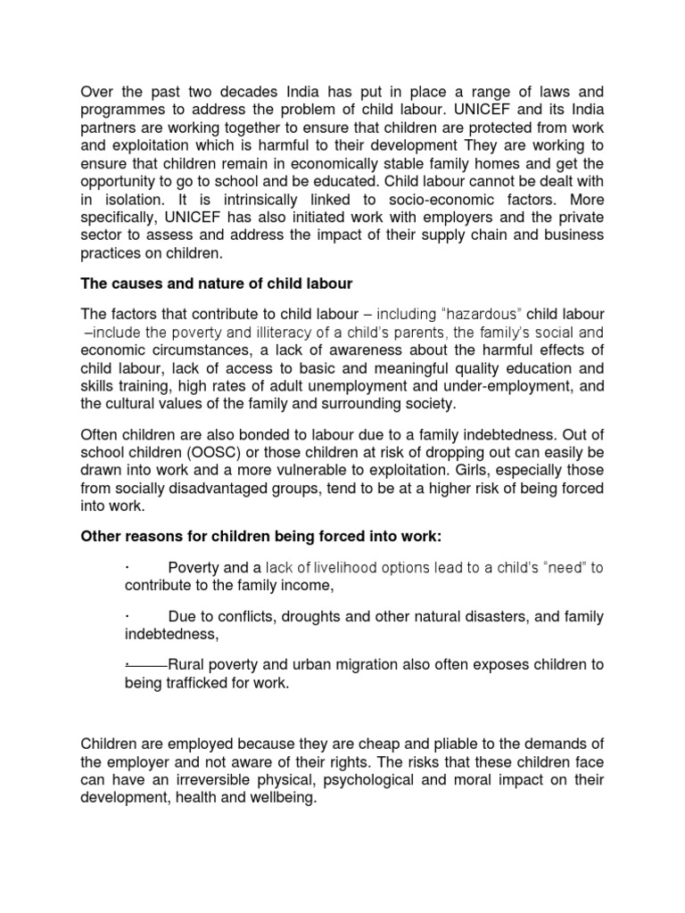 The Causes and Nature of Child Labour | PDF