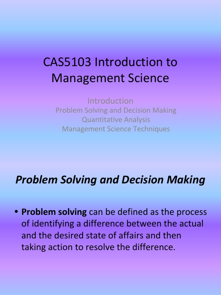 1 Management Science Introduction | PDF | Mathematical Model | Decision ...