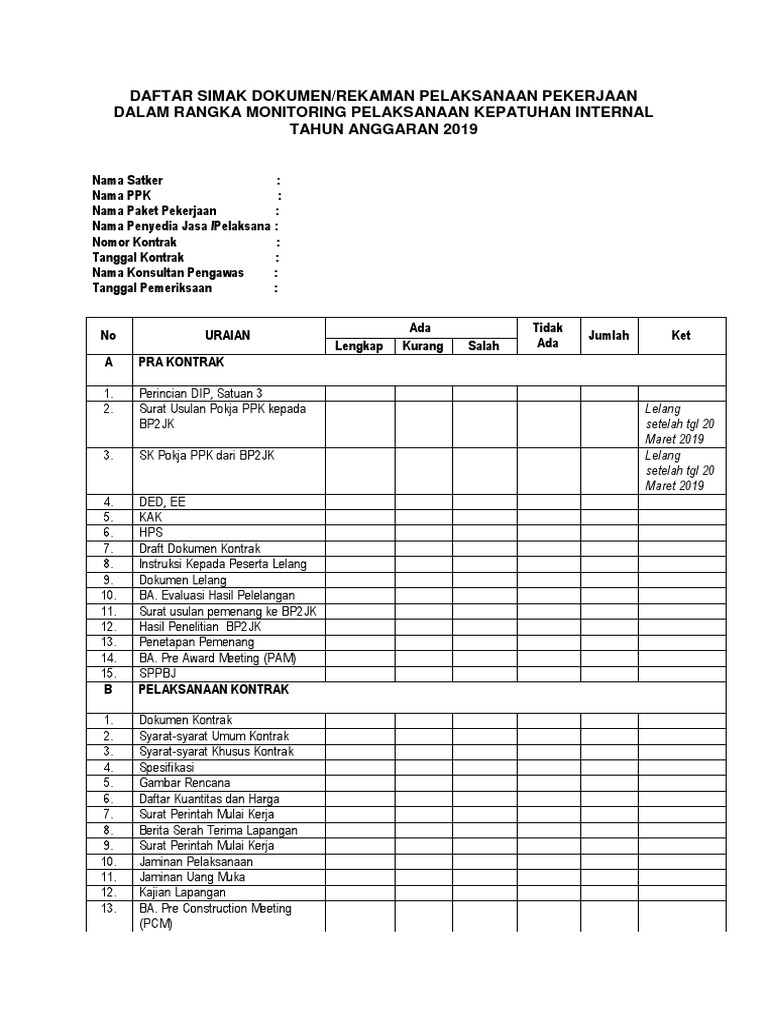 Daftar Simak Dokumen Kepatuhan Internal | PDF