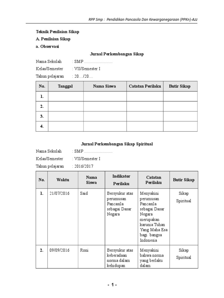 Teknik Penilaian Sikap Mapel PKN | PDF