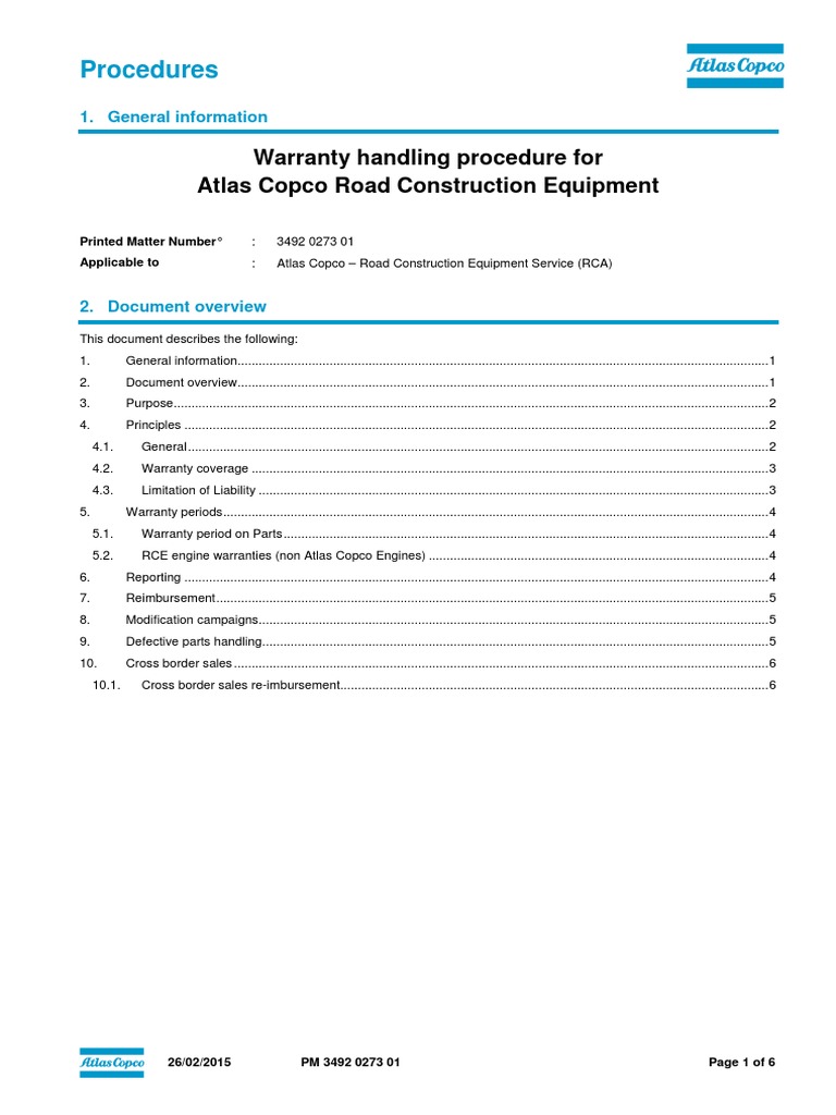 Atlas Copco Warranty Handling Guide | PDF | Indemnity | Damages