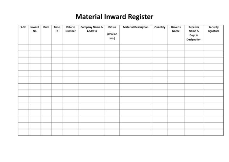 Format For Material Inward Register | PDF