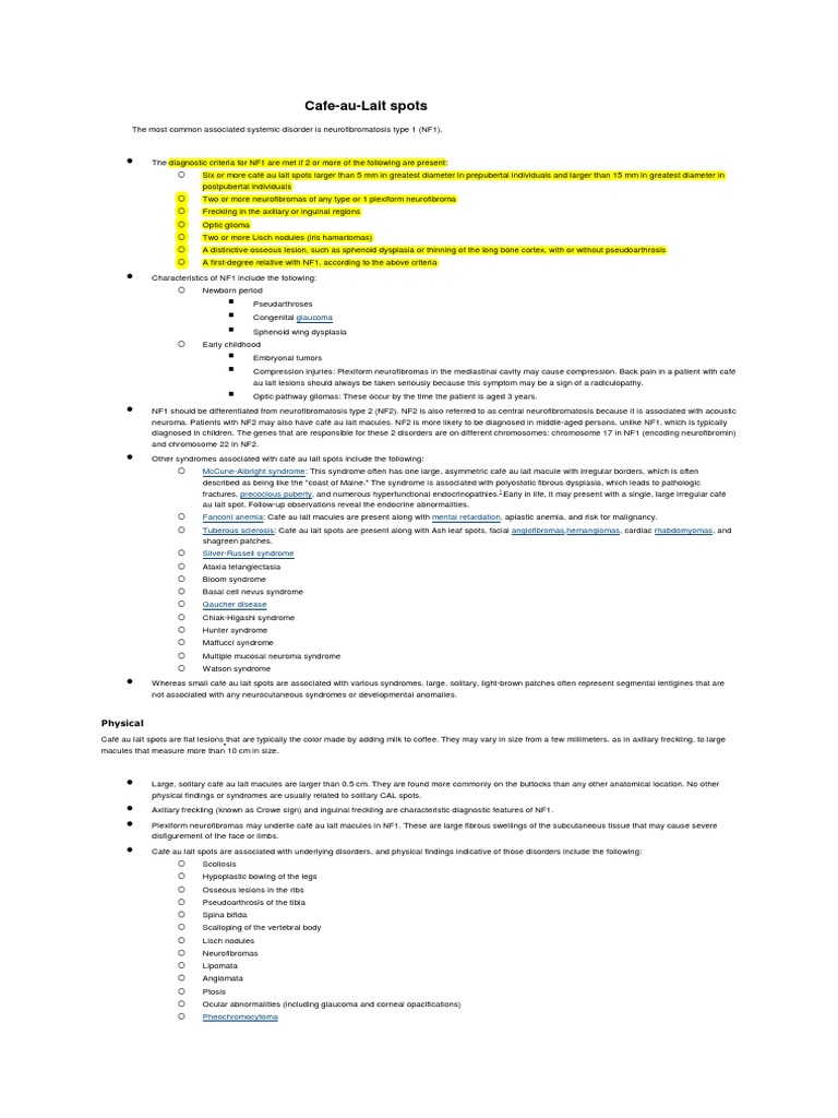 Cafe Au Lait Spots | PDF | Medical Specialties | Diseases And Disorders