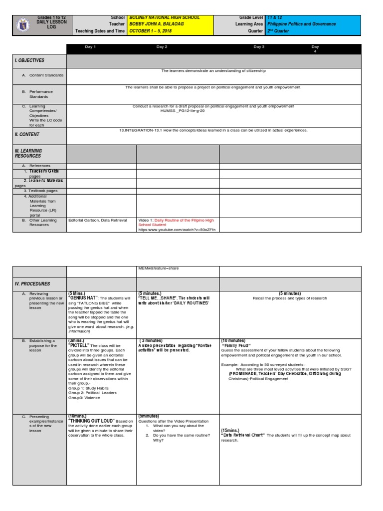 Senior High Politics Lesson Plan | PDF | Scientific Method ...