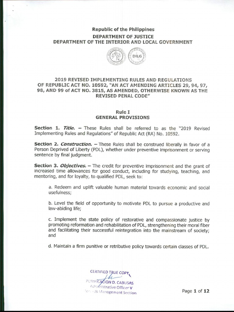 RA 10592 Revised IRR | PDF