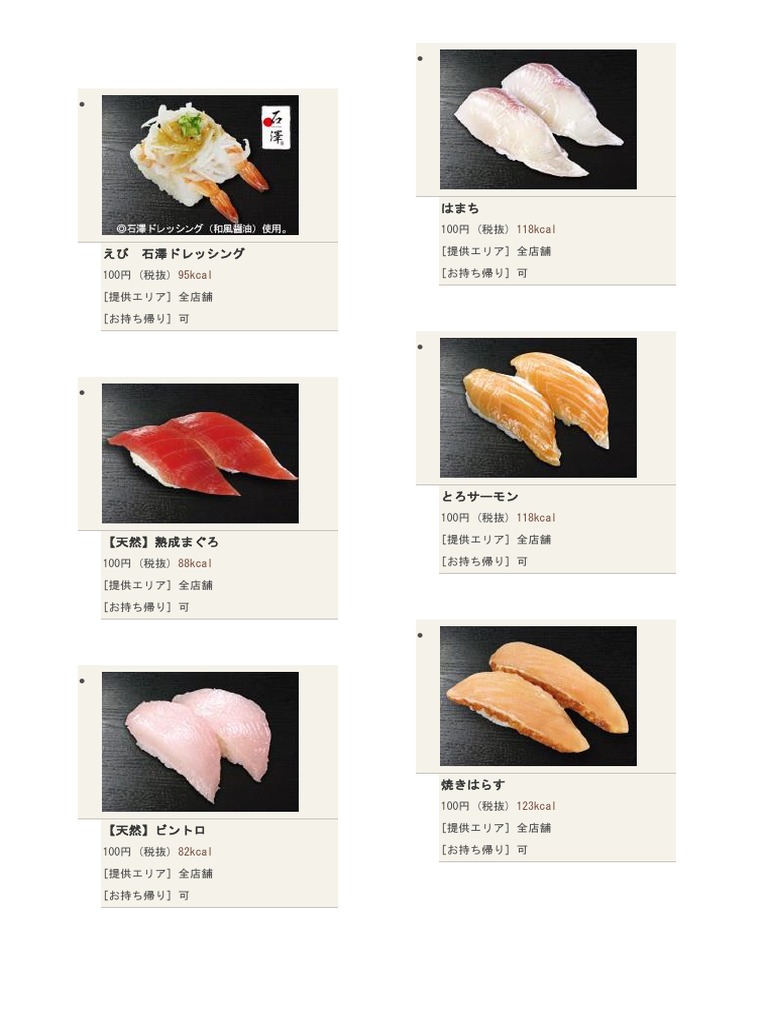 Kura Sushi Menu | PDF