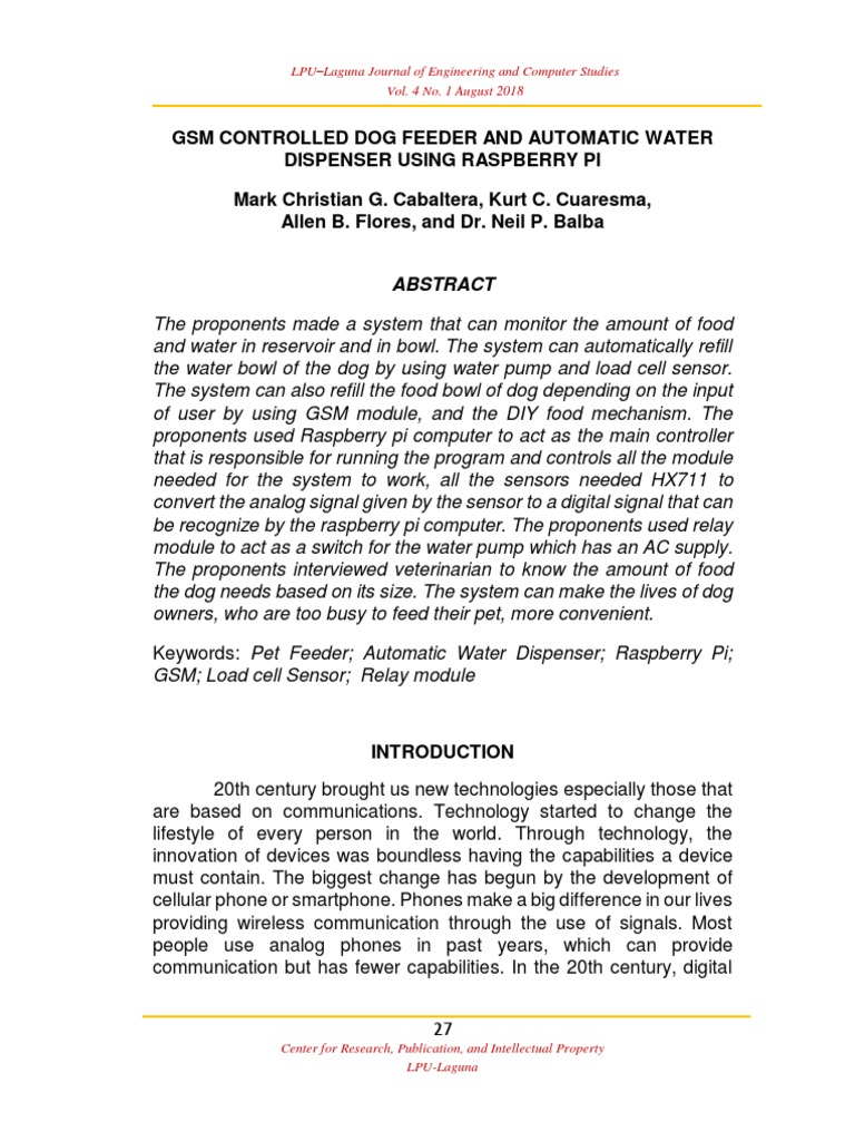 3 GSM Controlled Dog Feeder and Automatic Water Dispenser Using Raspberry Pi PDF | PDF ...