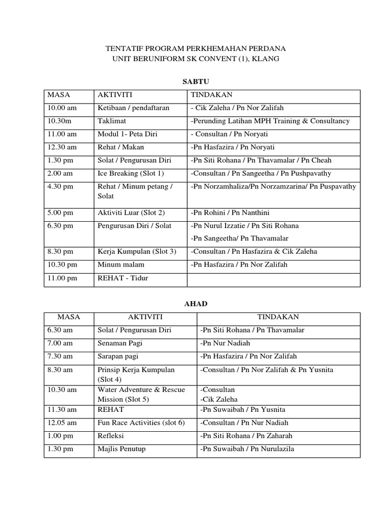 Tentatif Program Perkhemahan Perdana | PDF