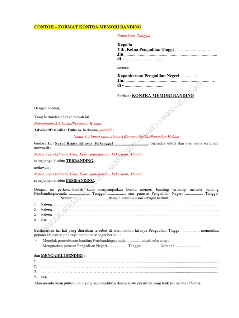 Contoh Format Kontra Memori Banding PDF | PDF
