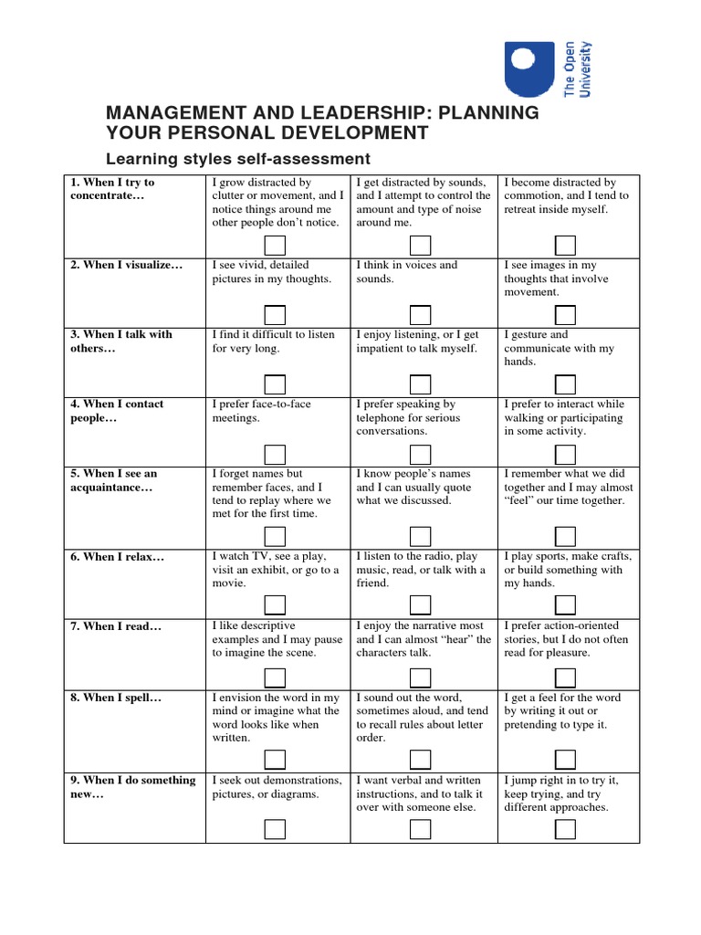 Learning Style Self Assesment | PDF | Cognition | Cognitive Science