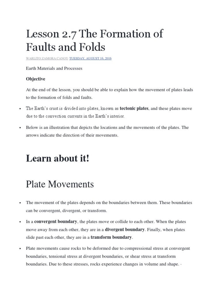 Plate Movements: Faults and Folds Explained | PDF | Fault (Geology ...