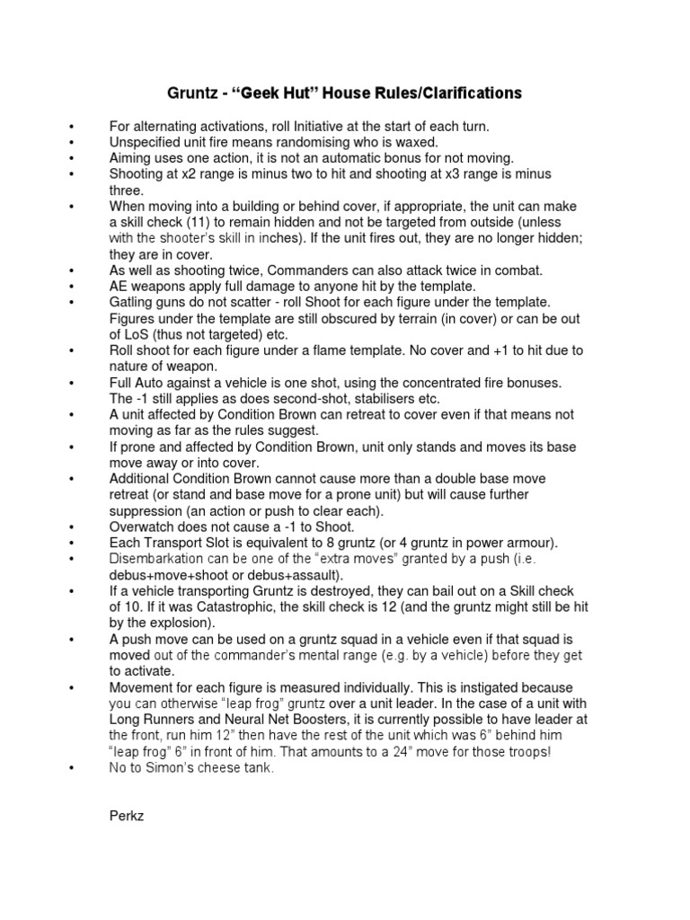 Gruntz Game House Rules Explained | PDF | Sniper | Military Science