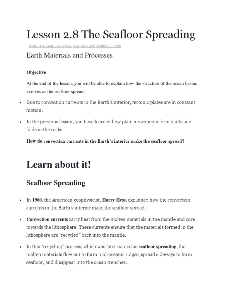 The Seafloor Spreading | PDF | Plate Tectonics | Seabed