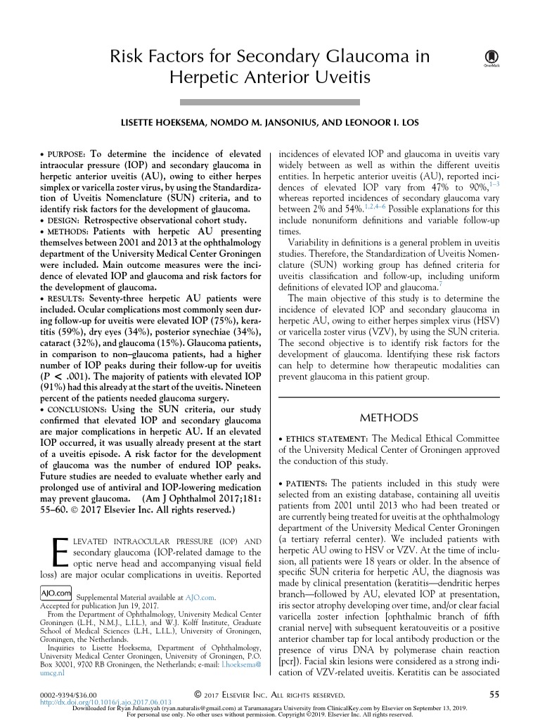 Jurnal Uveitis. | PDF | Glaucoma | Diseases Of The Eye And Adnexa