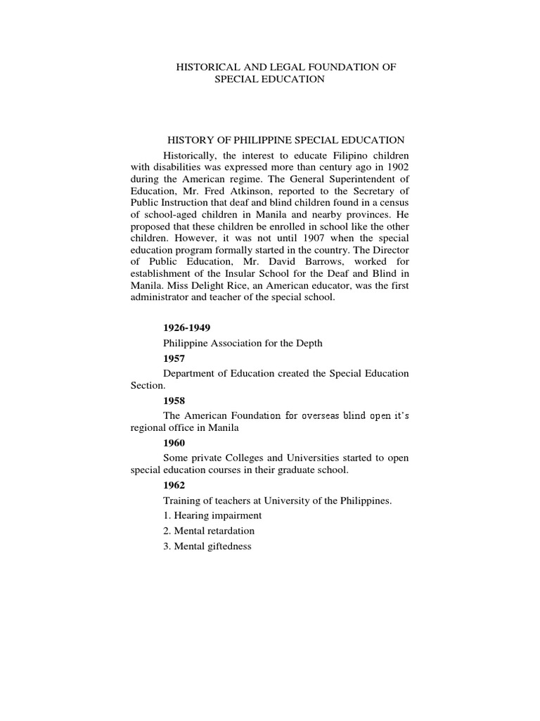 Historical and Legal Foundation of Special Education 1 | PDF ...