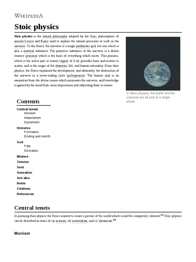 Stoic Physics | PDF | Stoicism | Metaphysics