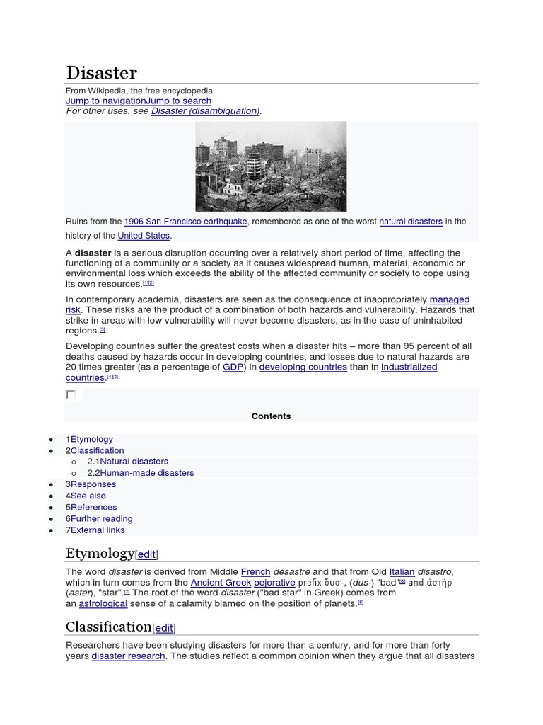 Disaster: Etymology | Download Free PDF | Natural Disasters | Emergency ...