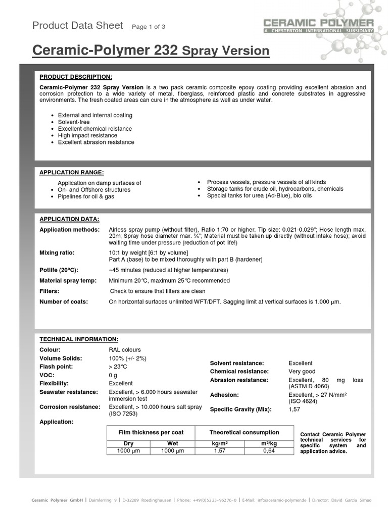 Ceramic-Polymer 232 Spray Version - Ds - PDS | PDF | Corrosion | Shelf Life