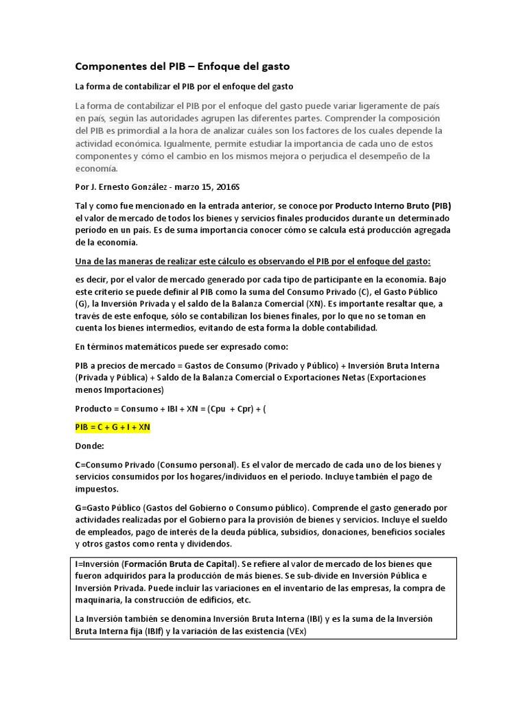 Componentes Del PIB - Enfoque Del Gasto | PDF | Producto Interno Bruto ...
