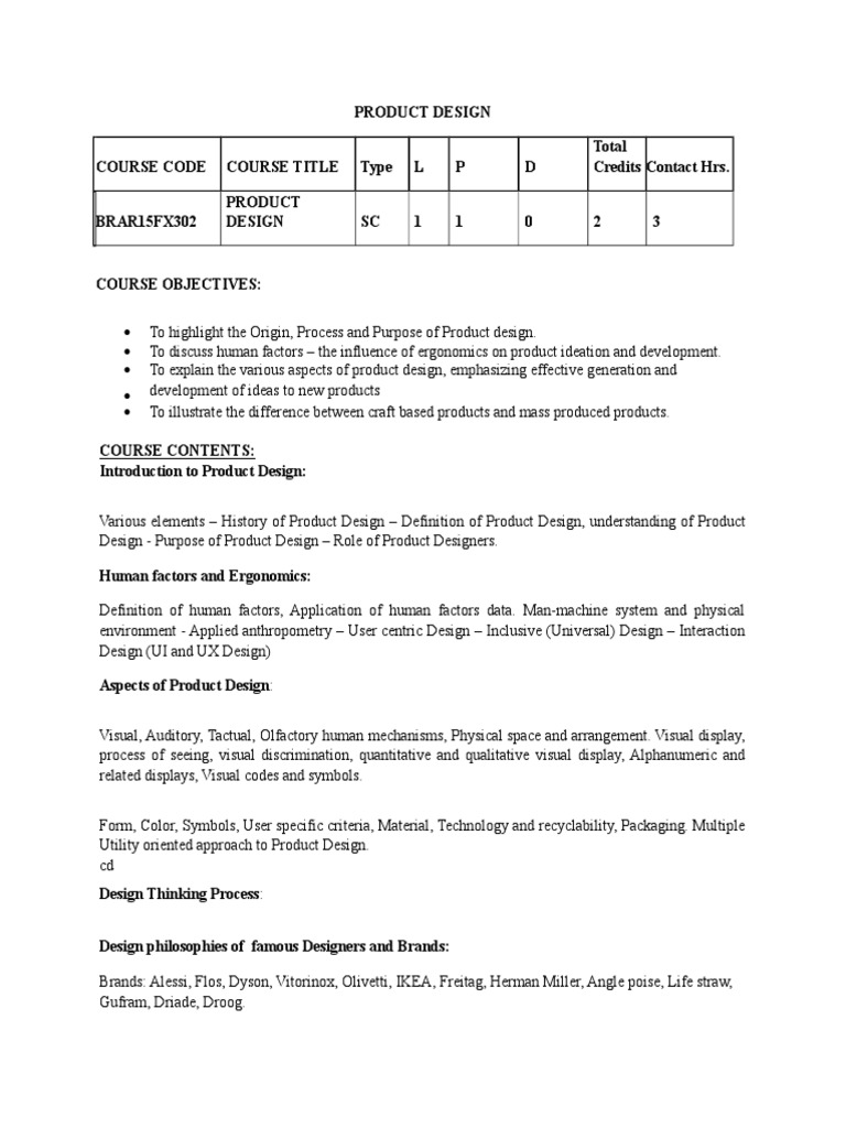Product Design Syllabus | PDF | Product Design | Design