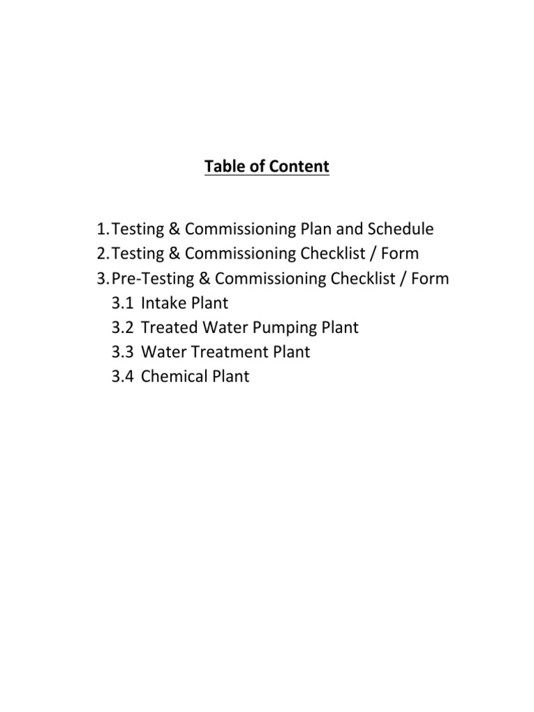 T&C Plan and Checklist | PDF | Pump | Water Purification