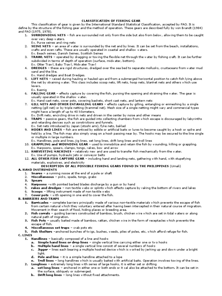 Classification of Fishing Gears | PDF | Trawling | Fibers