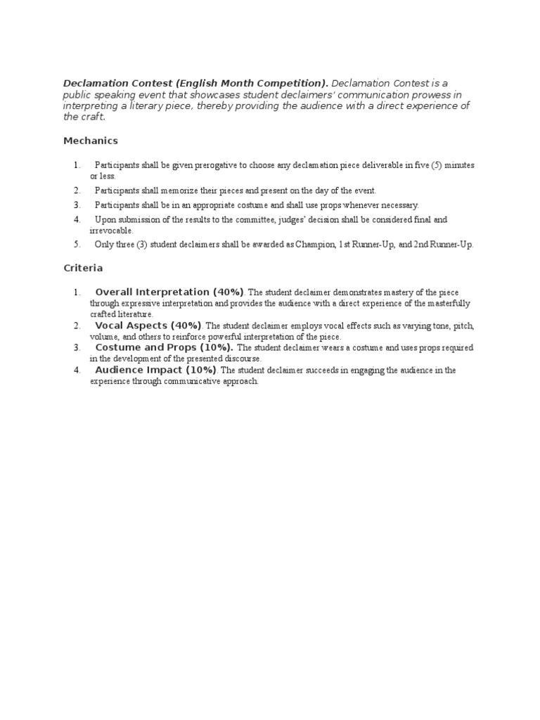 Guidelines for a Student Declamation Contest: Communicating Literary ...