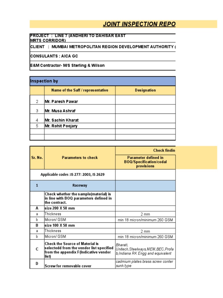 Joint Inspection Report - Raceways/Trays | PDF | Galvanization | Nature
